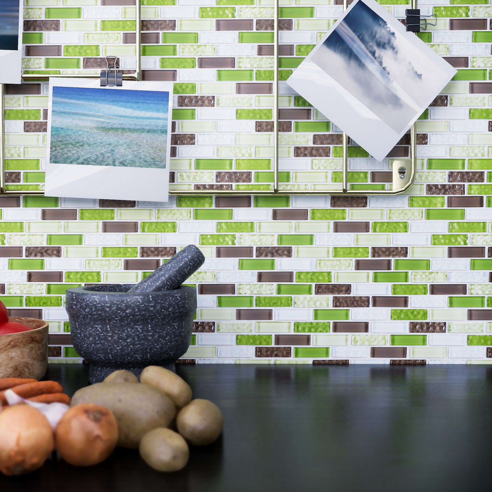 Multile (Multi Tile) Green brick glass mosaic tile-Glass mosaic backsplash