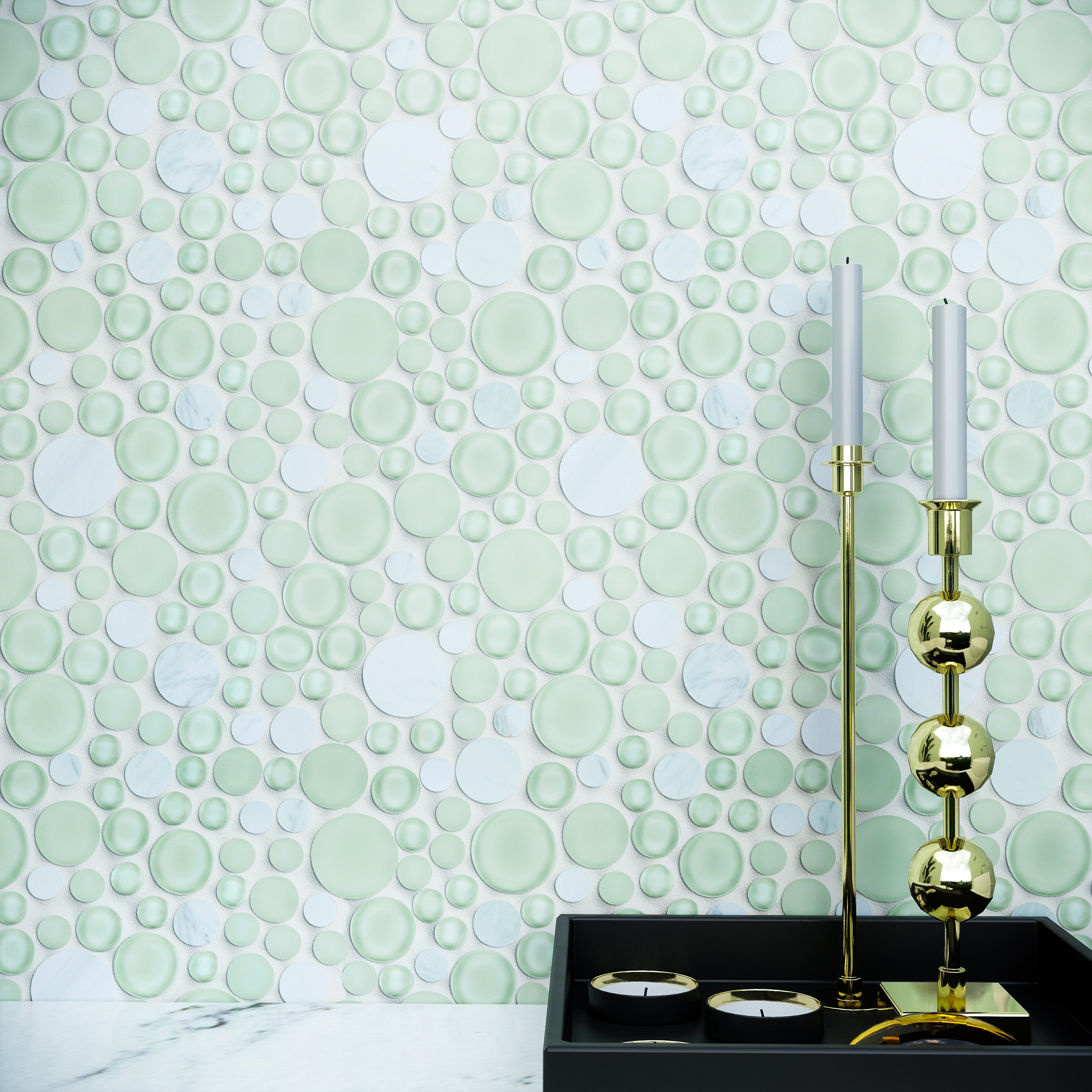 Multile - Cloud mint bubble glass mosaic tile for kitchen and bath